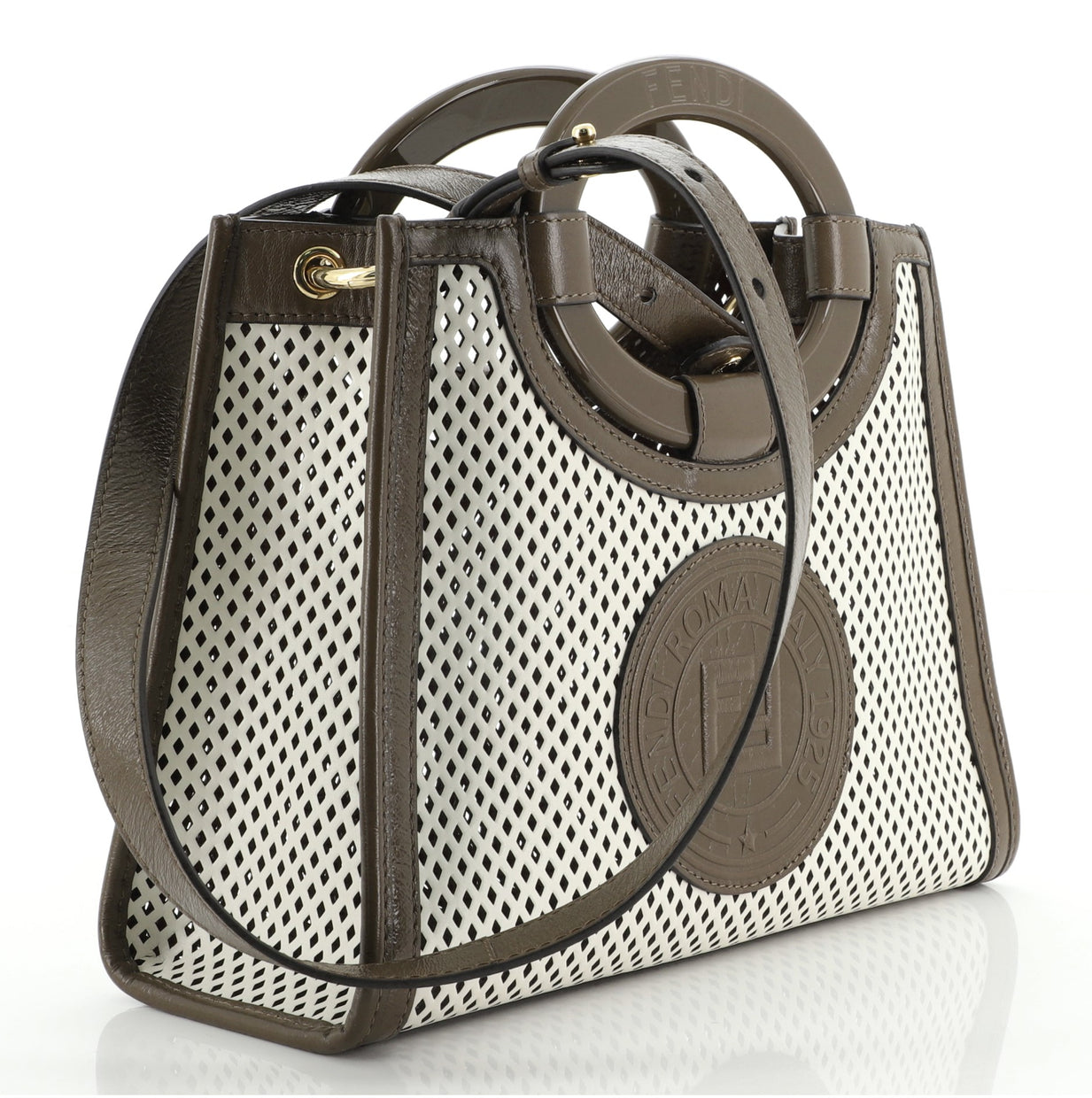 Fendi Runaway Shopper Tote Perforated Leather Mini Brown 7483252