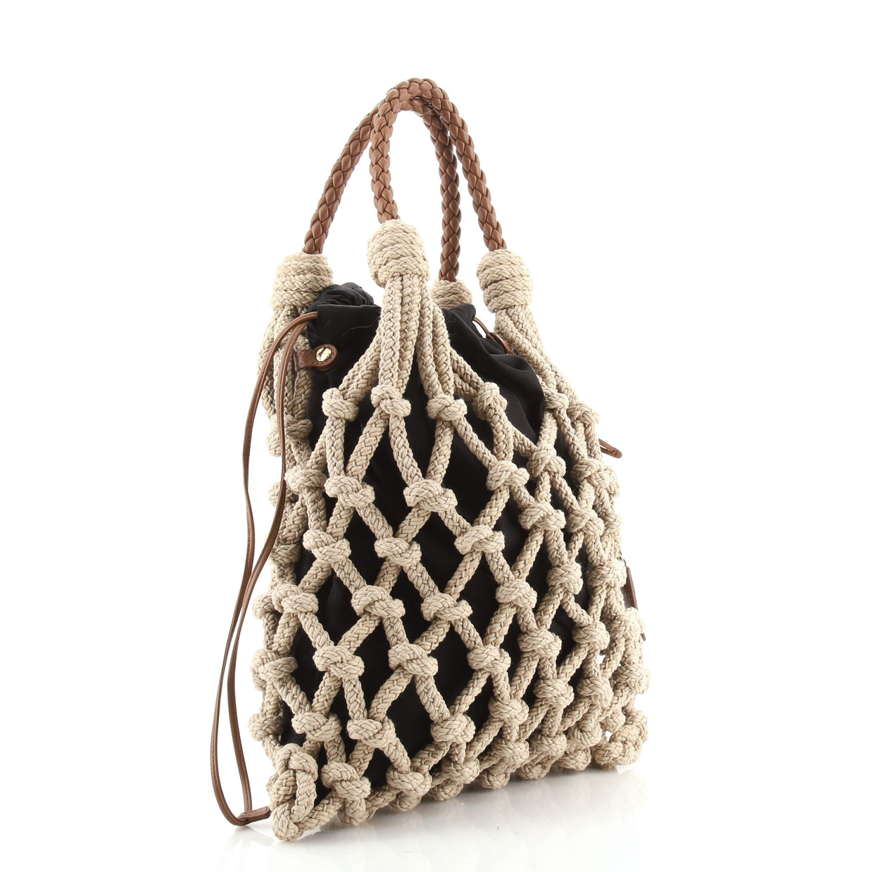 Prada Knotted Cord Frame Bag Nylon with Braided Leather Medium Black ...