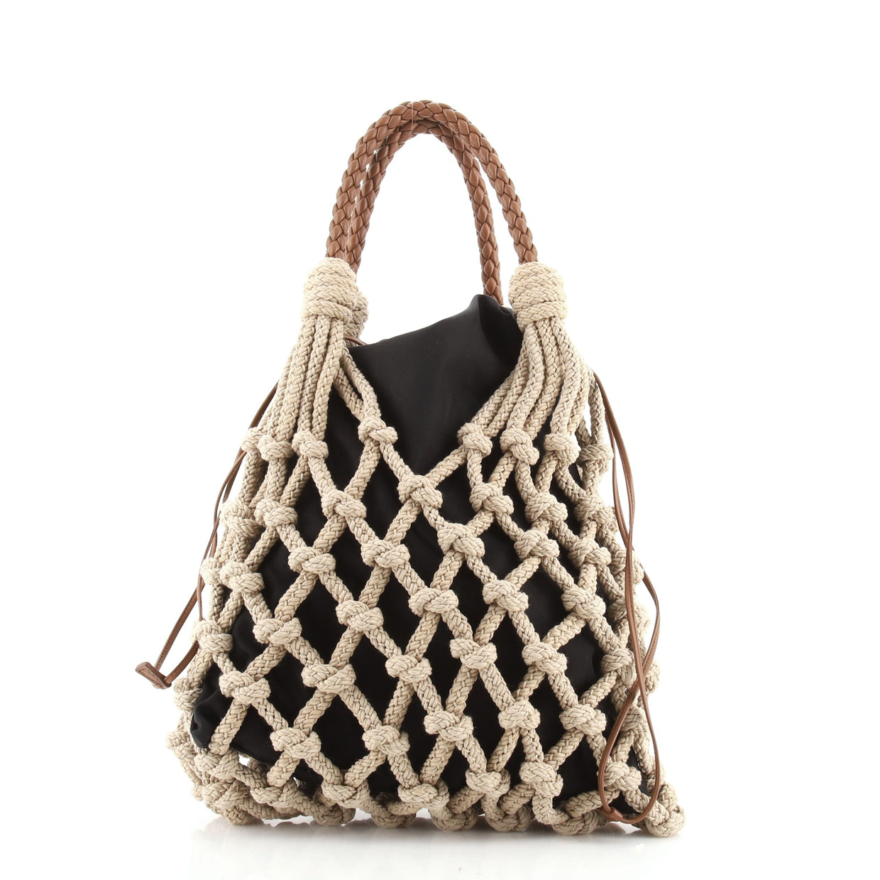 Prada Knotted Cord Frame Bag Nylon with Braided Leather Medium Black ...