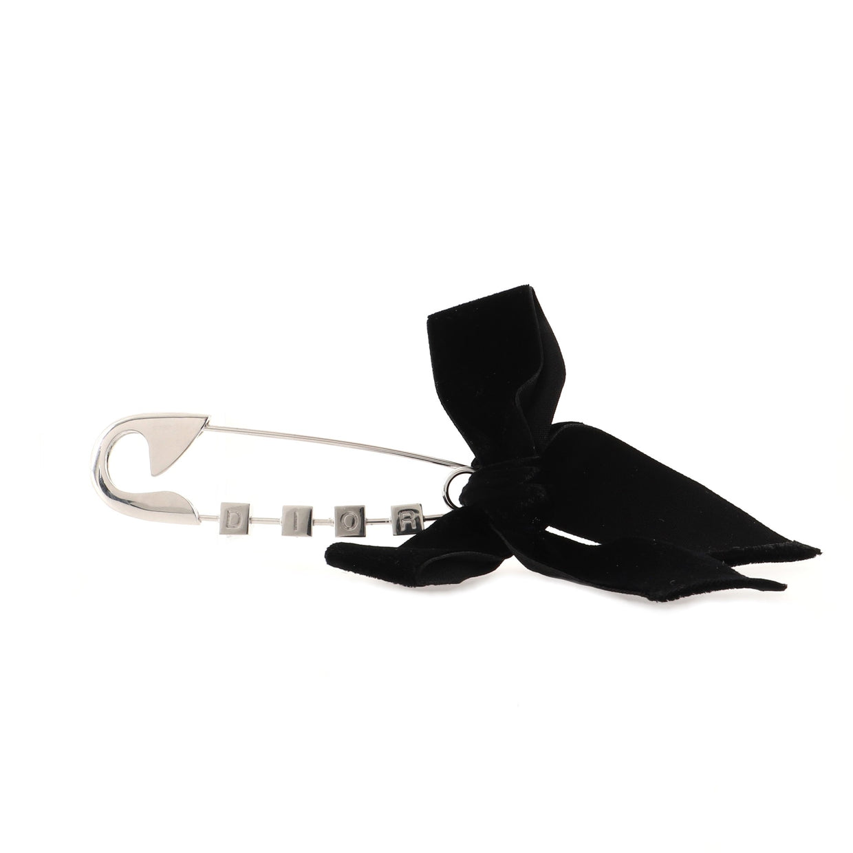 Christian Dior Vintage Logo Bow Safety Pin Brooch Metal Black 8070421