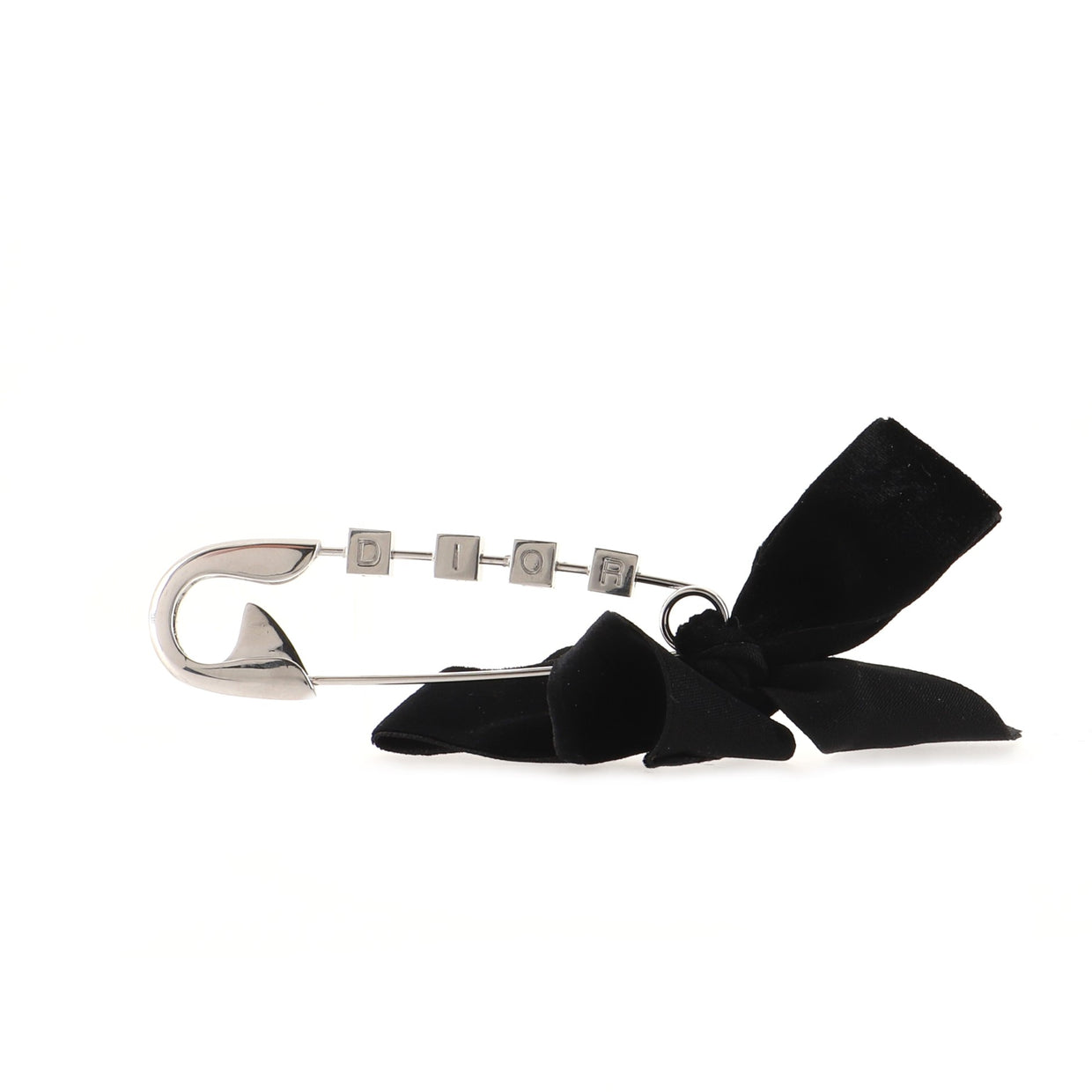 Christian Dior Vintage Logo Bow Safety Pin Brooch Metal Black 8070421